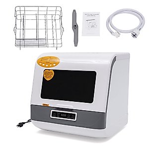Kathring Portable Countertop Dishwasher, Large Capacity Compact Size Dish Washing Machine 3 Wash Programs Display Automatic Dishwashing for Apartments Dorms & RVs