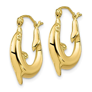 Solid 10k Yellow Gold Dolphin Hoop Earrings - 21mm x 17mm