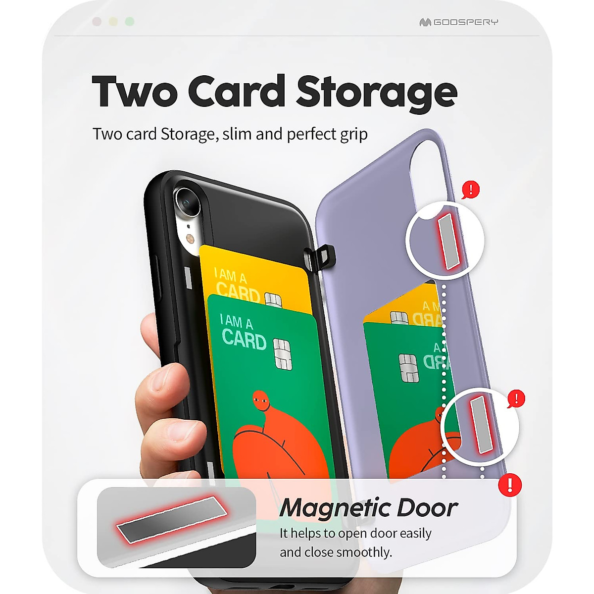 GOOSPERY iPhone XR Wallet Case with Card Holder, Protective Dual Layer Bumper Phone Case - Lilac Purple