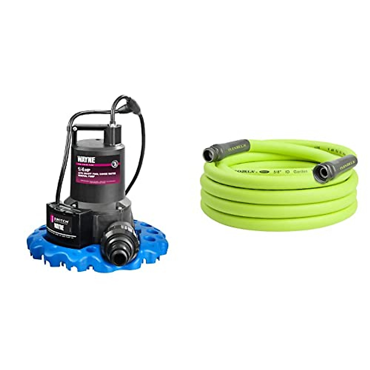 Wayne 57729-WYNP WAPC250 Pool Cover Pump, Blue & Flexzilla Garden Hose 5/8 in. x 25 ft, Heavy Duty, Lightweight, Drinking Water Safe, ZillaGreen - HFZG525YW-E