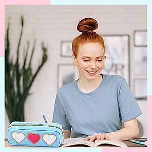 Sweetude 4 Pcs Preppy Patch Pencil Case Chenille Pen Bag Nylon Pencil Marker Pouch Brush Makeup Bag for Men Women College Travel Office Gifts Purse Organizer Holder Box