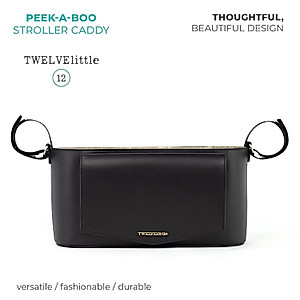 TWELVElittle Stroller Organizer Peek A Boo Stroller Caddy with Baby Wipes Case in Vegan Leather, Black