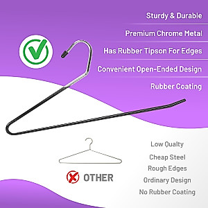 Open Ended Pants Hangers 20 Pack Non Slip Pants and Jean Hangers for Closet Space Saving Clothes Hanger Strong, Durable, Organize Your Closet and Save Space Skirt Hangers Black