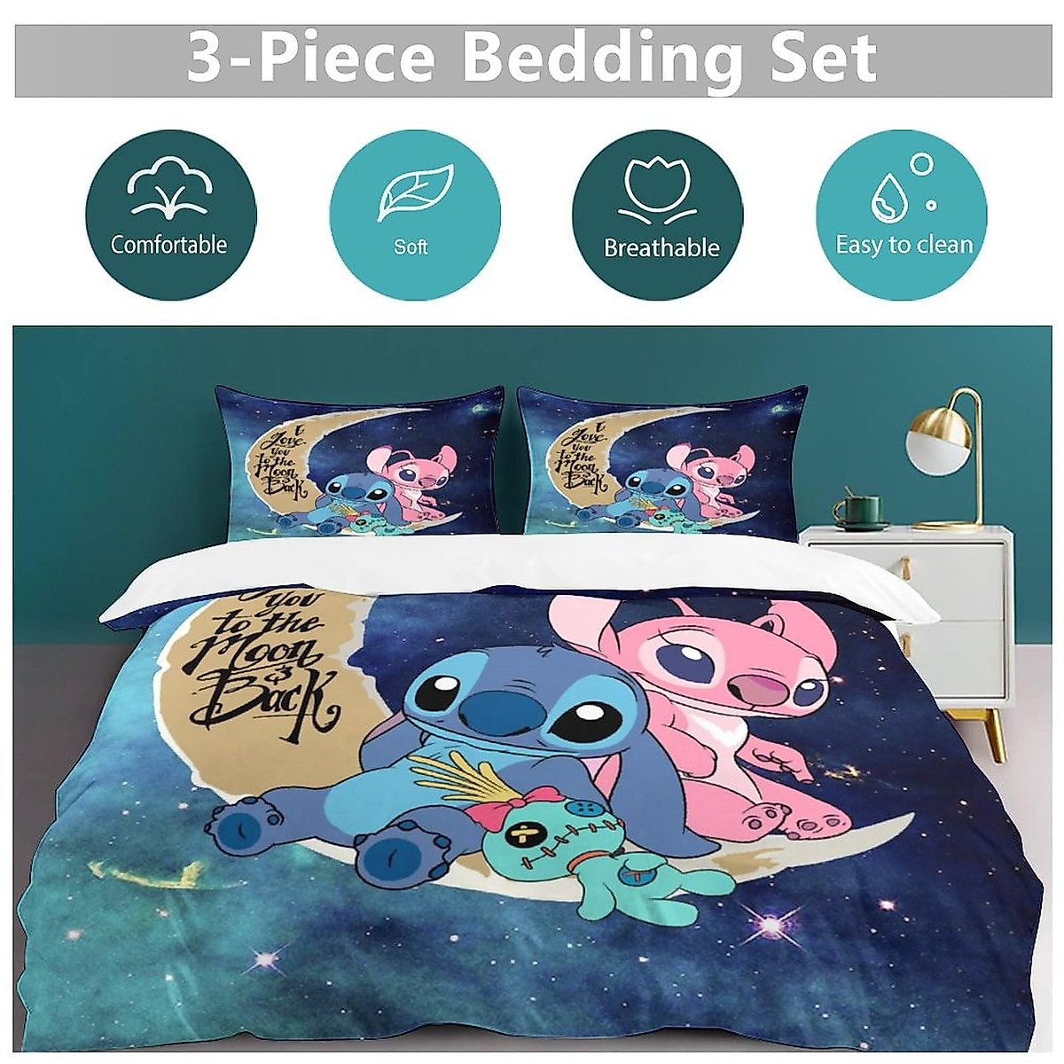 MSLuLa Cartoon Bed Duvet Cover Cute Kids Adults Bedding Sets Anime 3D Printed Lightweight 3 Pieces Comforter Cover Sets with 1 Duvet Cover and 2 Pillow Cases, Queen