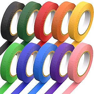 HNXAZG 10 Rolls Colored Masking Tape, 1 inch Wide Total 360 Feet Long, Rainbow Color Painters Tape Labelling Tape for Kids Crafts Moving Classroom, Office Supplies