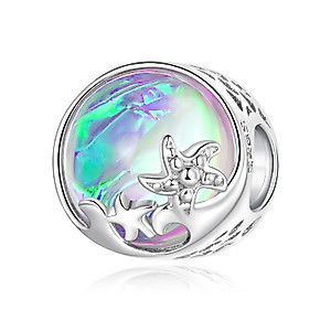 VOROCO Beach Sea Waves Charm for Bracelet 925 Sterling Silver Sea Starfish Bead Charm for Bracelet & Necklace Mother's Day Birthday Christmas Jewelry Gifts for Women