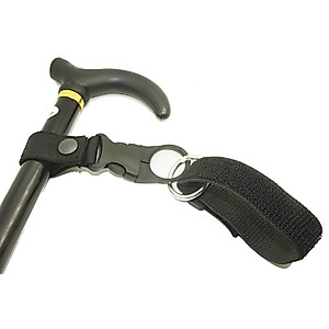 AUXPhome Easy Fit All Cane/Crutch/Walking Stick Support Clip Holder Grip Aid (Yellow) / Clip On Table Rest， and Elastic Wrist Strap (Black) / Keep Your Walking Cane Within Reach. - Universal