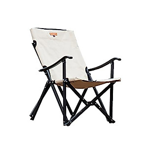 S'more Camping Aluminum High Armchair, Lightweight Folding Chair with Back Pocket, Portable Outdoor Chair with Carry Bag for Camping, Picnic, Fishing, Hiking, Sports Meeting, BBQ, Beach (Beige)
