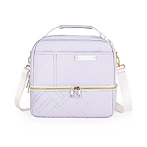 GLORIEROO® Lunch Bag Women Men, Large Insulated Lunch Box Tote Cooler - Stylish Vegan Leather 2 Tier Lunch Bag with Adjustable Shoulder Strap for Adults Travel Work, Purple