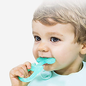 BumbleBee Baby Teething Toys Silicone Teethers with Bristles for Cleaning Babies’ Teeth and Gums, Helpful to Teething Pain, Jelly Blue and Green