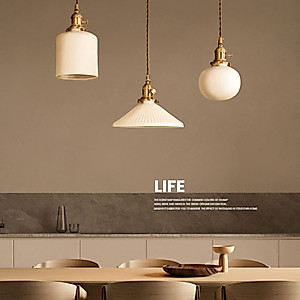 Raincaty Ceramics Pendant Light Fixtures Brass E26 Socket Pendant Lighting White Lamp Shade Ceiling Hanging Lamp (5.5 Inches)