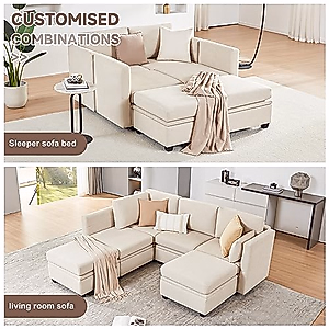 Weture Modular Sectional Sofa, Convertible U Shaped Sofa Couch with Storage, High Supportive & Soft Sponges, 6 Seat Modular Sectionals Sofa Couch with Chaise for Living Room, Beige