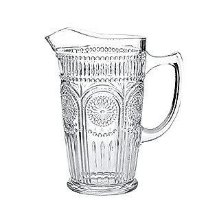 Kingrol 50 oz Glass Pitcher, Vintage Water Carafe Jug for Ice Tea, Homemade Juice, Milk, Beverages, Heat Resistant Glass Carafe for Hot/Cold Water