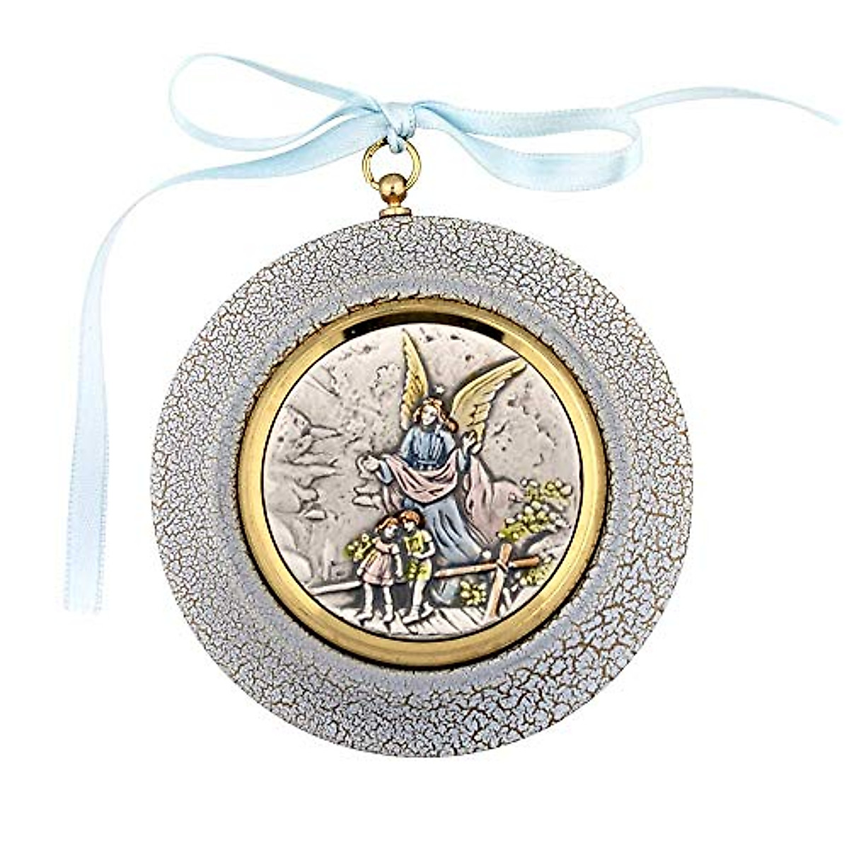 3" Sterling Silver Crib Medal with Gold Crackle Finish (Blue)