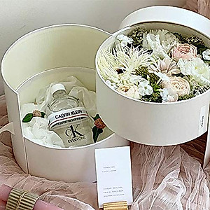 Tbrand BBJWRAPS Flower Box with Lid for Arrangements,Double Layers Rotating Drawer Luxury Round Flower Bouquet Gift Boxes Packaging,1 Set,7.5 inch (D) x 6.5 inch (H) (White)