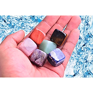 AMOYSTONE Whiskey Stones Set Reusable Ice Cube Stones Tiny Healing Crystal 0.8" Chilling Rocks Gift for Man Set of 6