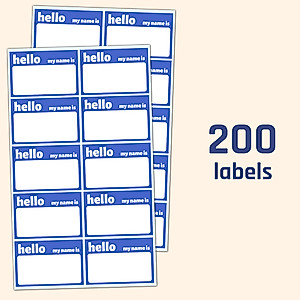 200 Pieces - Hello My Name is Stickers, Name Tag Labels - Blue, 3" x 2"