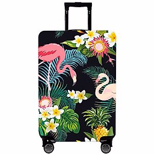 WUJIAONIAO Travel Luggage Cover Baggage Suitcase Protector Fit for 18-32 Inch Luggage (S (for 18-20 inch luggage), Flower flamingo)