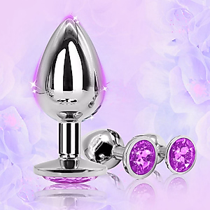 Purple 3 Piece Stainless Steel Smooth Trainer Suction Cup Realistic Classic Plug Double Headed Kit, Can Be Used in The Bathroom or Bedroom or Living Room