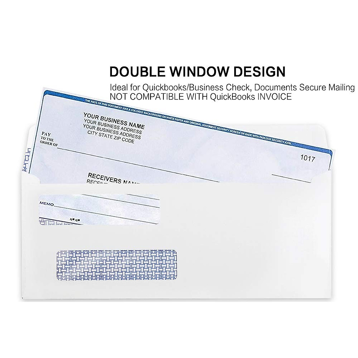 #8 Double Window Security Check Envelopes, No.8 Double Window Bussiness Envelopes Designed for QuickBooks Checks - Computer Printed Checks - 3 5/8 X 8 11/16 (NOT for INVOICES) - 24 LB - 500 Count