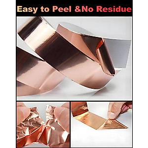 Copper Tape 1Inch x 50 Feet Double Conductive Metal Foil Adhesive Tape for EMI/RFI Shielding, DIY Crafts, Grounding, Stained Glass, Garden, Solder Paper Circuit, Guitar Interference Shield, Duct Wrap