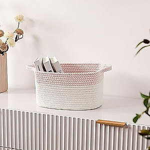 joybest Small Cube Storage Baskets for Shelves, Cotton Woven Basket Bins for Toys Organizing, Rope Baskets with Handles for Nursery Organizer Towels Swaddle Blankets Baby Clothes Diaper Candy