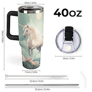 LLUTSNTH 40 Oz Vacuum Tumbler with Black Handle Leakproof Insulated Tumbler Two Horses Are Flying Stainless Steel Travel Mug with Lid And Straw Coffee Cup Cute Water Bottles Cup Holder Friendly
