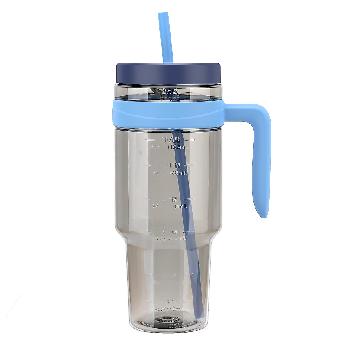 Tronco 50 oz Tritan Plastic Tumbler with Lid and Straw, BPA-Free Reusable Clear Water Bottle with Time Marker, 100% Leak Proof & Wide Mouth for Iced Coffee, Juice, Bubble Tea, Smoothies