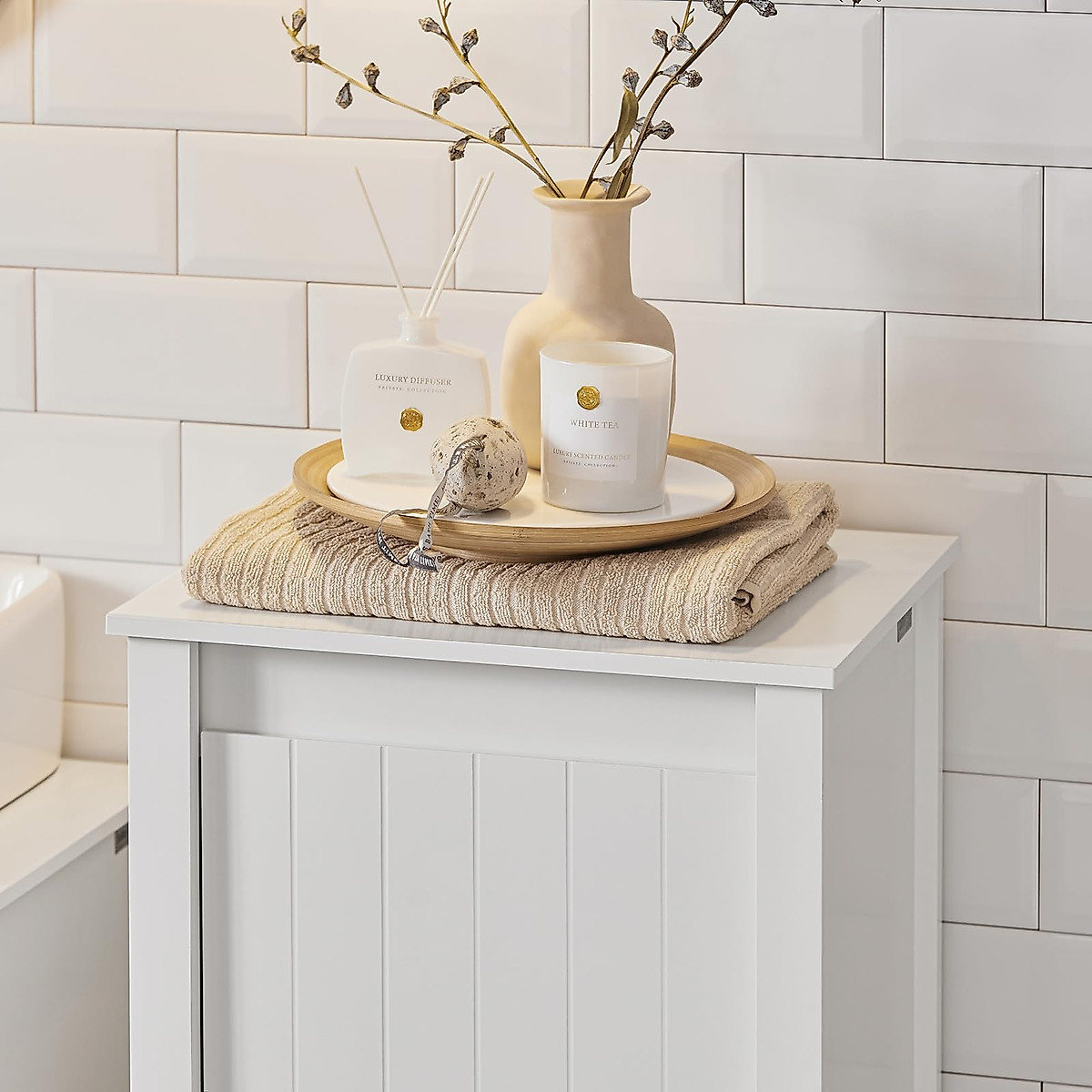 Haotian Laundry Cabinet Laundry Chest Bathroom Cabinet Storage Cabinet with Laundry Basket, White BZR100-W