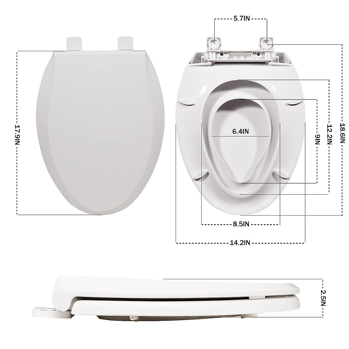 Elongated Toilet Seat with Built in Potty Training Seat with Cover,Durable Plastic, White, Replacement Toilet Seats
