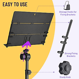 CAHAYA Foldable Sheet Music Stand with Tri-fold Panel Portable Music Stand with Carrying Bag Matte Frosted Metal Material Sturdy Height Adjustable CY0317