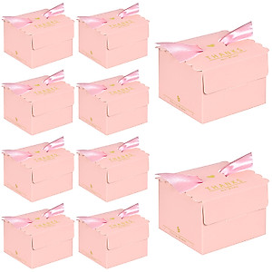 VGOODALL 20PCS 2.6 x 2.6 x 1.8 inches Party Favor Candy Box, Thank You Pink Gift Candy Box with Ribbons for Birthday Party, Bridal Shower, Wedding Decorations, Candy Table Decorations