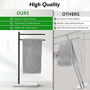 Luxspire Marble Hand Towel Holder, Countertop Free Standing Hand Towel Stand, Natural Marble Base Stainless Steel Rotatable Hand Towel Stand for Bathroom Kitchen Restroom Counter, 17 inch, F-Shape