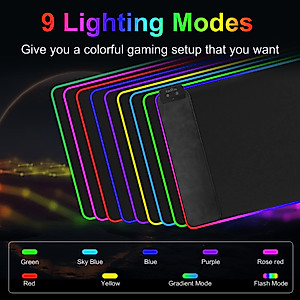 Wireless Charging RGB Gaming Mouse Pad, 31.5"x15.7" Large Desk Mat, Desk Pad with Wireless Charger, Non-Slip Rubber Base, Waterproof, Computer Keyboard Mat for Gamer, Office, Home, Black