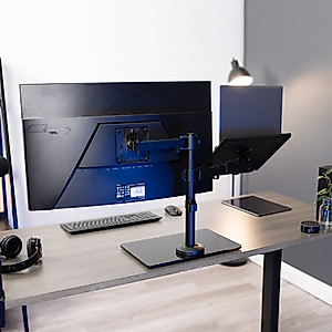 VIVO Free Standing Single Computer Monitor and Laptop Combo Desk Stand with Sleek Glass Base, Fits up to 32 inch Monitors and 17 inch Laptops, Black, STAND-V002FGL