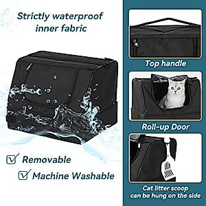 Petsfit Upgrade Travel Portable Cat Litter Box for Medium Cats & Kitties,Leak-Proof, Lightweight, Foldable (Black（with lid）, 17" Lx13 Wx12.5 H)