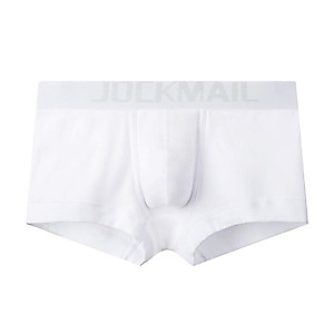 JOCKMAIL Cotton Men Boxer U Convex Pouch Adjustable Size Ring Cock Straps Men trunk Shorts (L, White)