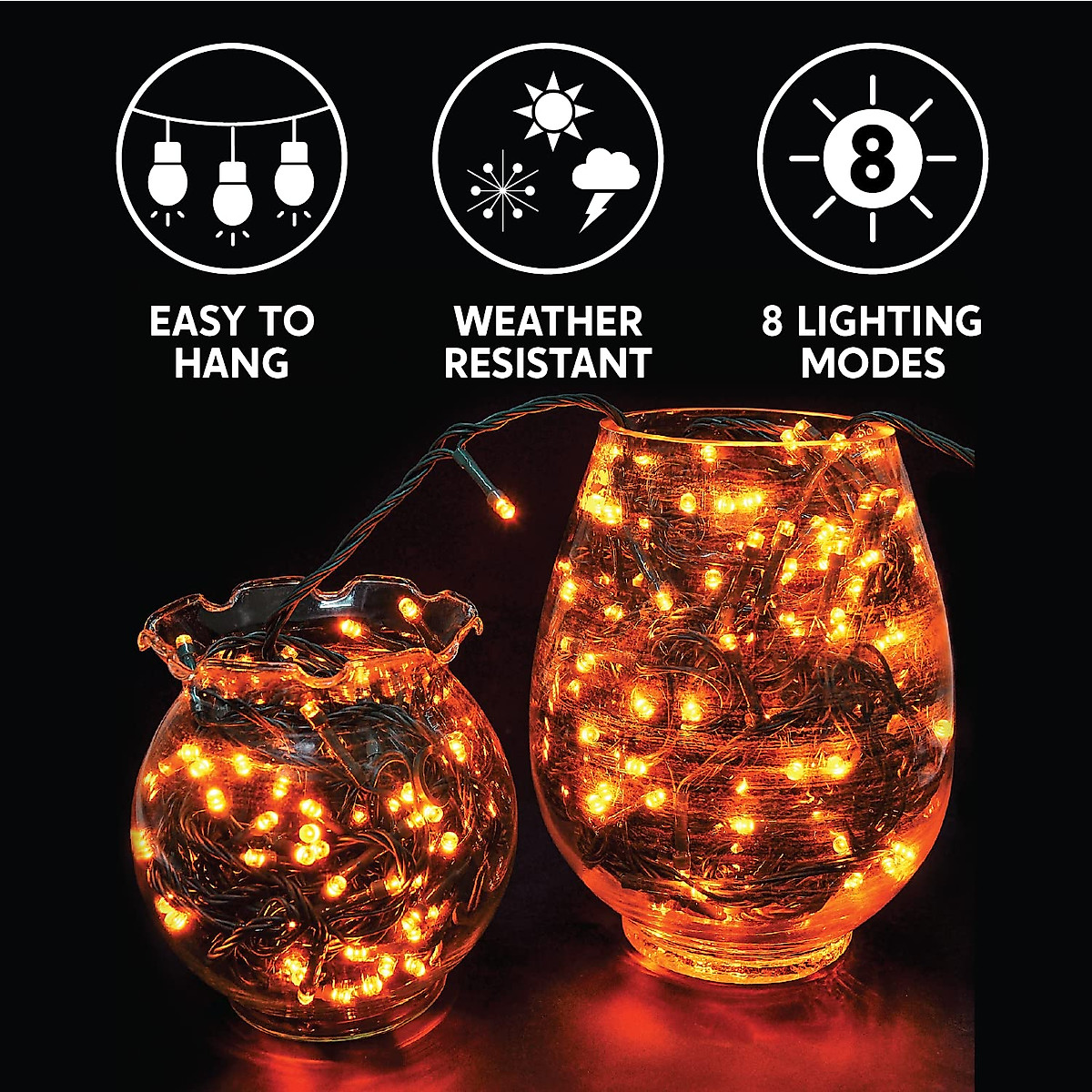 Joiedomi 300 LED Orange Halloween String Lights with 8 Modes 98.1FT Green Wire for Indoor Outdoor Holiday Décor Halloween Event Decoration, Tree, Eaves, Haunted House Theme Party