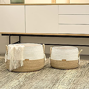 R RUNKA Large Basket for Toys - Boho Baskets for Living Room,Bedroom,Nursery- Pack of 2-15.7"x 11.8" & 11.8"x9.8"