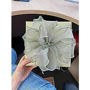 1.5 Inch Sheer Organza Ribbon Seagrass Green Wavy Knot Wired Ribbon 25 Yards for Gift Wrapping, Bouquet Wrapping,Craft，Christmas-Birthday-Wedding-Party Decoration (1.5 inch, Seagrass Green)