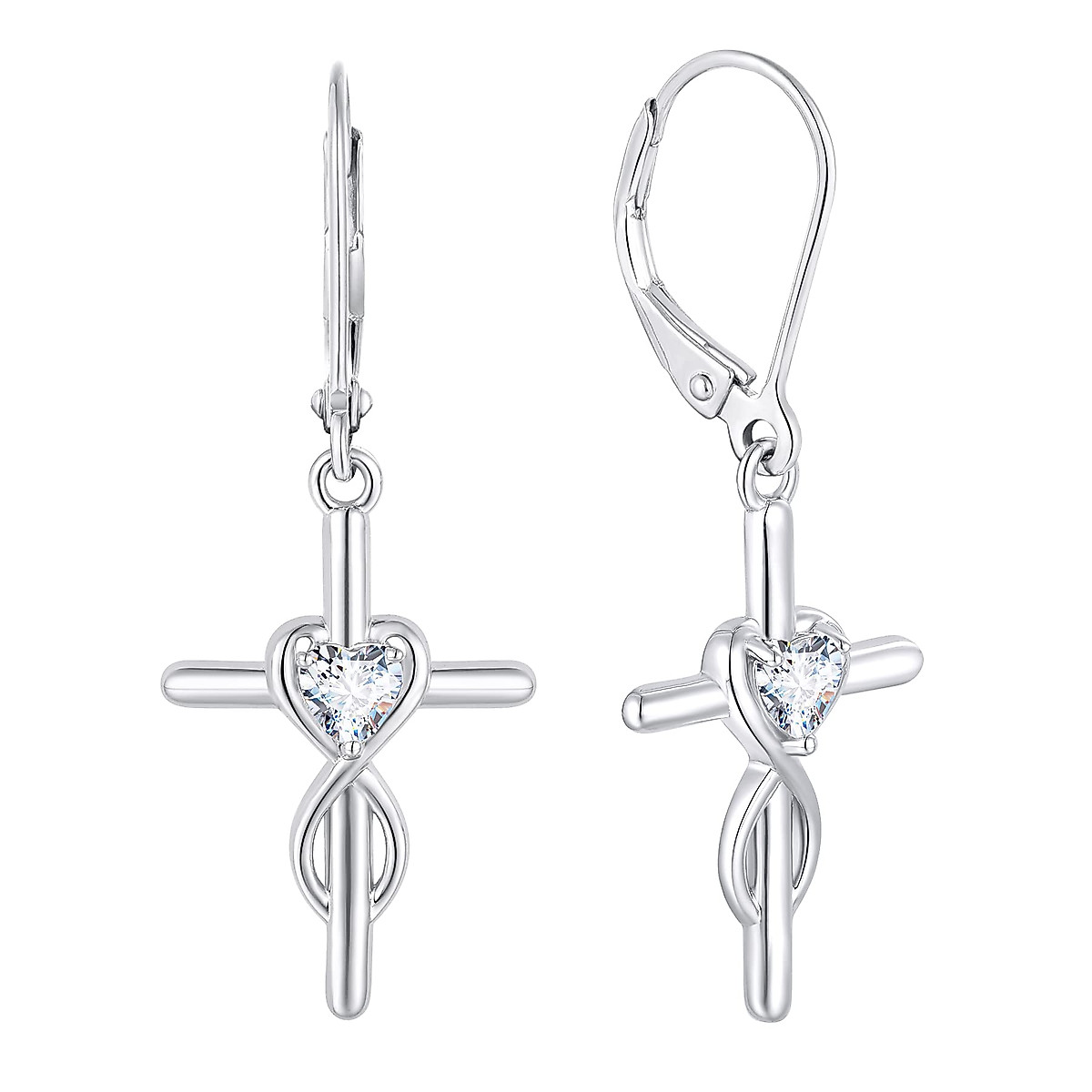 JO WISDOM 925 Sterling Silver Cross Infinity Heart Dangle & Drop Earrings with 5A Cubic Zirconia April Birthstone
