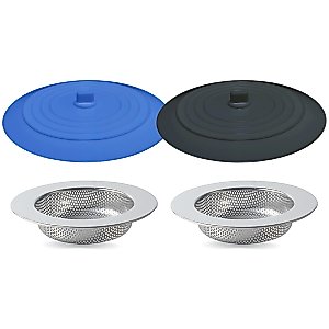 Seatery 4PCS Kitchen Sink Strainer Stopper Kit, Universal Silicone Sink Drain Plug Cover, Drain Water Stopper, 4.5 Inch Stainless Steel Sink Drain Strainer, Food Debris Catcher for Kitchen