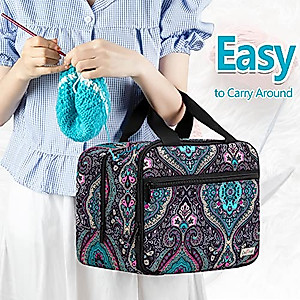 LoDrid Small Portable Knitting Bag, Crochet Yarn Storage Bag, Knitting Tote Bag for Knitting Starter Kit, Travel Yarn Organizer for Yarn & Crochet Supplies for Beginner, Adult, Totem (Bag Only)