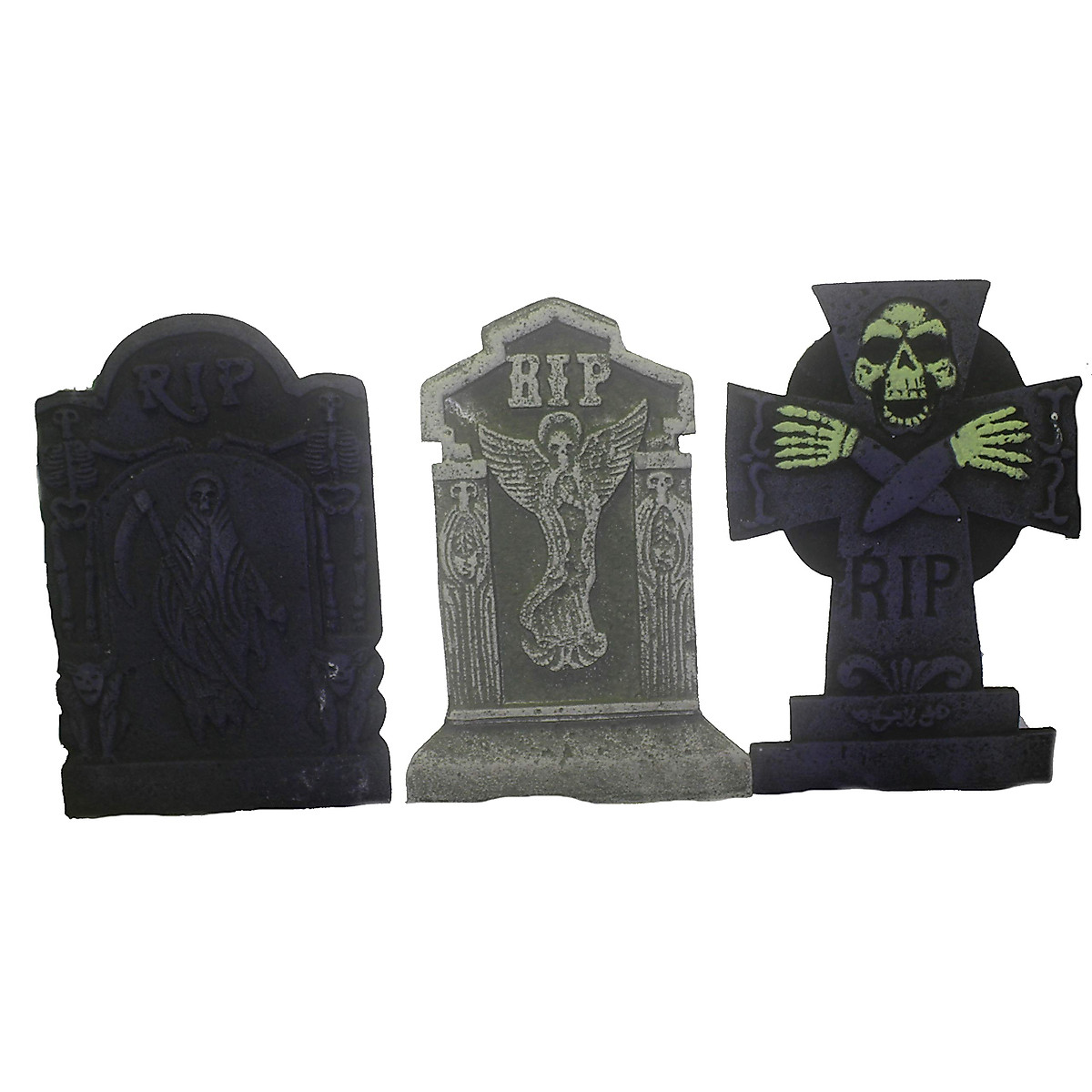 Bauer Pacific Set of 3 Reusable Realistic 21" Asst. Halloween Foam Tombstones, Props, Graveyards, Haunted House, Yard Decorations and Accessories