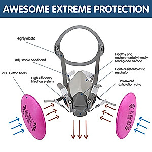 Ayybf Reusable Half Face Cover,and 607 Reusable Filter Sponge ,Used for Painting, Dust , Mechanical Polishing and Other Work Protection (Medium)