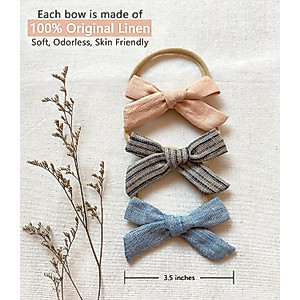 Cherssy Baby Girl 100% Original linen Bows Headbands, 10pcs Super Stretchy Nylon Hairbands For Newborn Infant Toddler