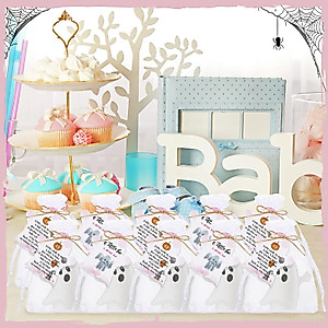 MTLEE 25 Sets Halloween Baby Shower Favors Cute Ghost Candles Unscented Ghost Candles Mini Thank You Cards Organza Bags with Twine for Halloween Baby Shower Gender Reveal Party Favors (Pink)