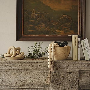 RUIRUICO Large Wood Bead Garland with 1.4" Diameter Wooden Beads, Wooden Beads Garland with Tassels, Decorative Beads for Farmhouse Decor (Natural, 41 Inches)