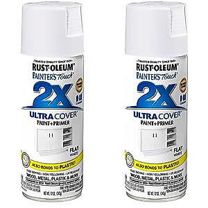 Rust-Oleum 249126 Painter's Touch 2X Ultra Cover Spray Paint, 12 oz, Flat White (Pack of 2)