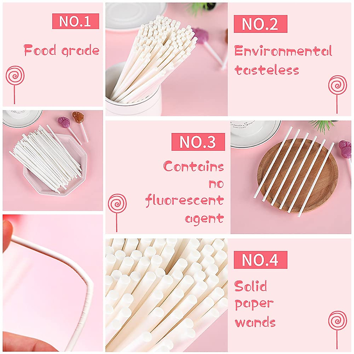 500PCS 4-Inch White Lollipop Sticks,Paper Sucker Stick,Cake Pops Stick for Candy Melt,Dessert,Cake Pops,Chocolate and Cookie(3mm)